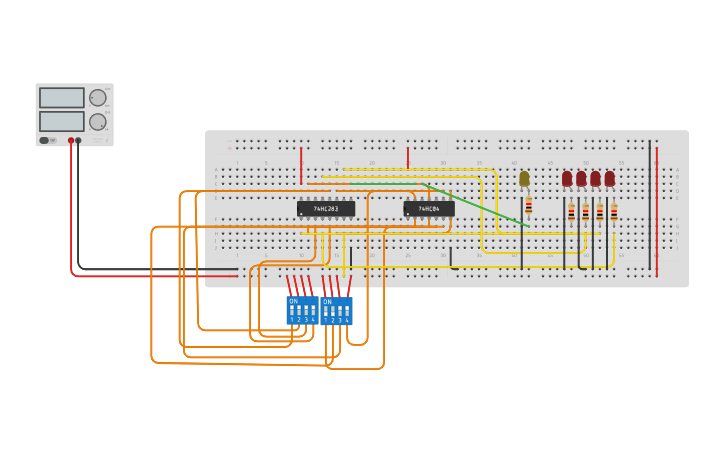 Circuit design Restador de 4 bits - Tinkercad