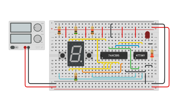 Circuit design Segment Display with Async LED | Tinkercad