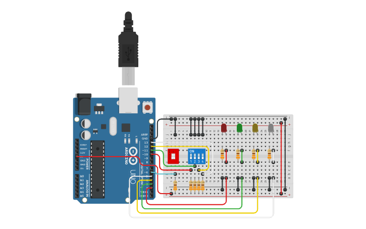 Circuit design Buffer Register | Programmed Version | Tinkercad