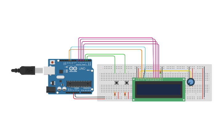 Circuit design cronometro lcd | Tinkercad