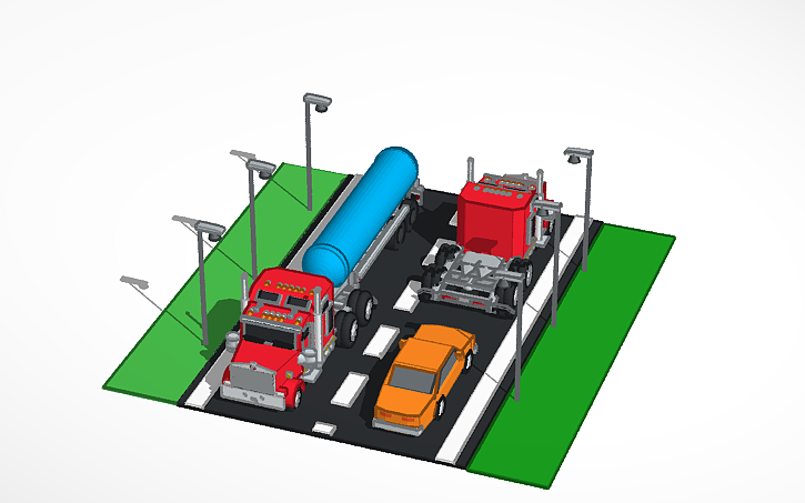 3D design Cars and trucks on the road - Tinkercad
