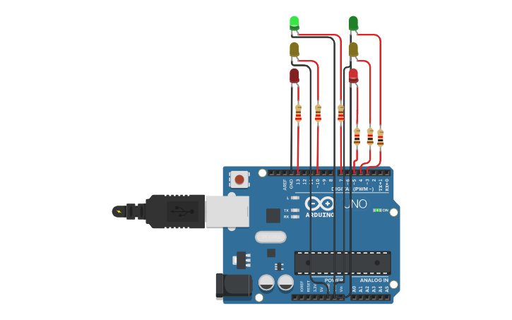 Circuit design 4 Way-Crossing Traffic Lights - Tinkercad