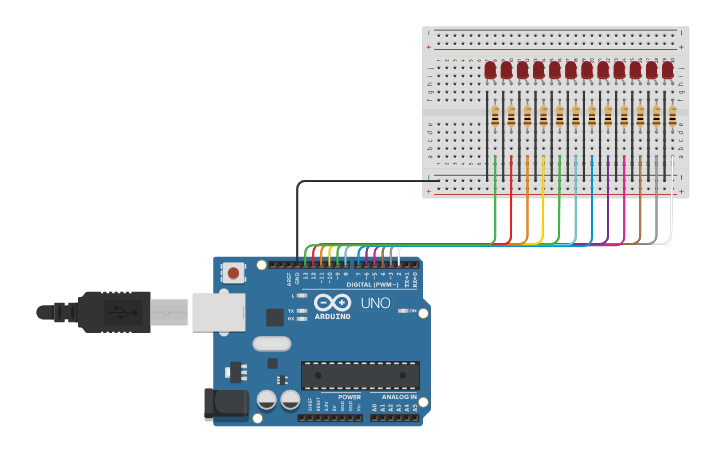 Circuit design arduino 12 leds - Tinkercad