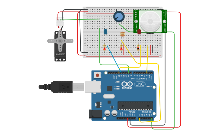 Circuit design 3 sensores en casa - Tinkercad