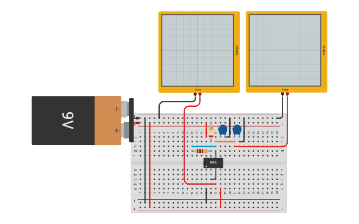 Circuit design Astable Multivibrator 555 timer - Tinkercad