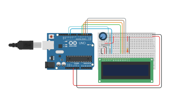 Circuit design lcd 16x2 - Tinkercad