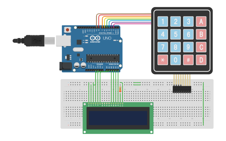Circuit design LCD - KEYPAD - Tinkercad
