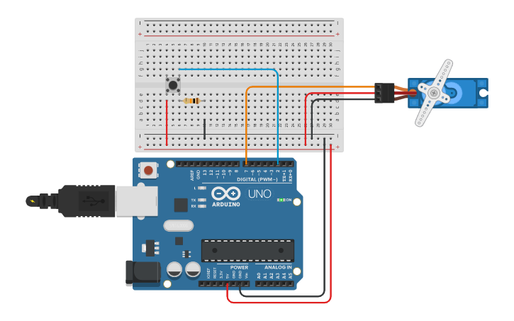 Circuit design Servo Motor con pulsador - Tinkercad