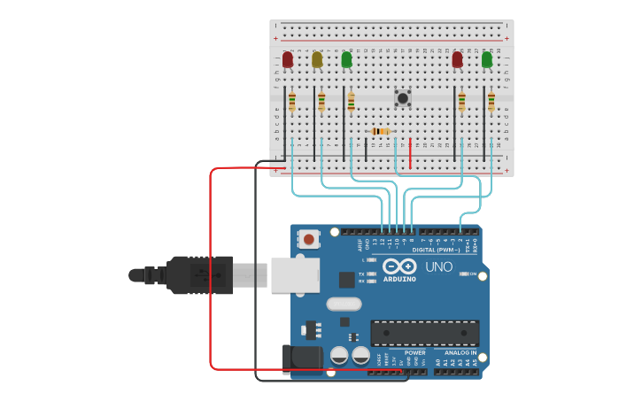 Circuit design PROJECT 4- INTERACTIVE TRAFFIC LIGHTS - Tinkercad