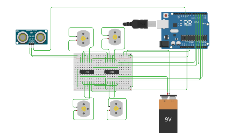 Circuit design Object avoiding car circuit - Tinkercad