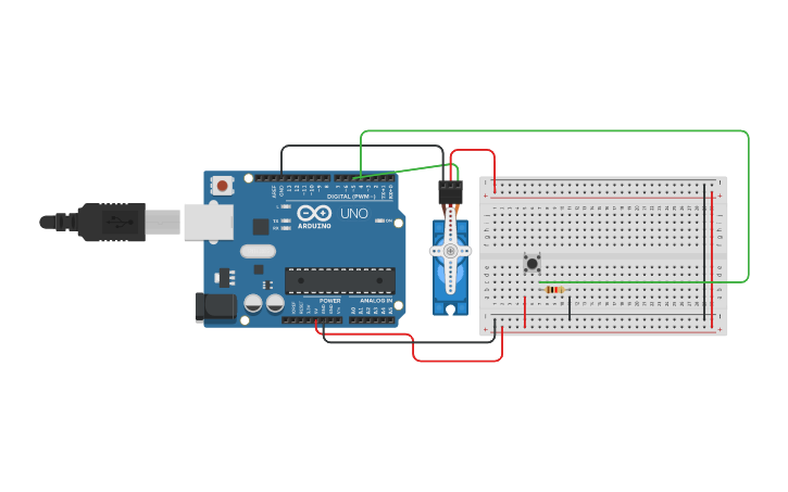 Circuit design Button activated servo - Tinkercad