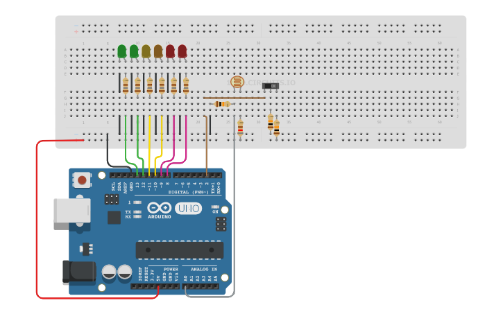 Circuit design fotoresistore v2.0 | Tinkercad
