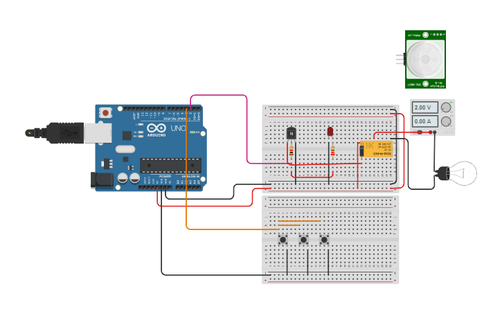 Circuit design lampada-relè | Tinkercad