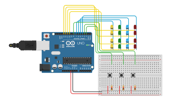 Circuit design Matriz de 4x4-Secuencia de LEDs - Tinkercad