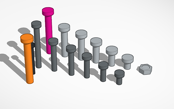 3D design M4,M3, M2 Screws and Nuts - Tinkercad