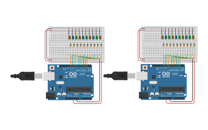Circuit design 2 Running LED - Tinkercad