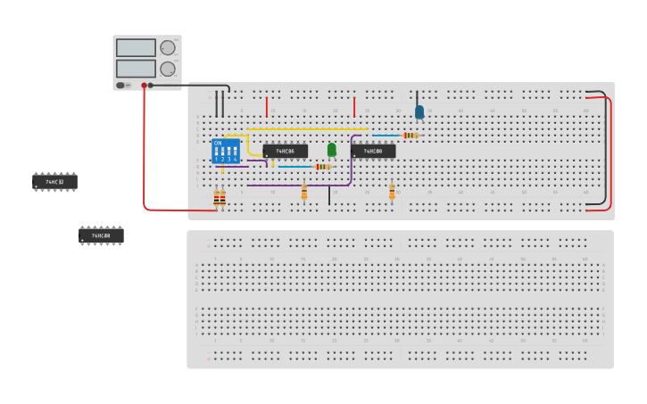 Circuit design semisumador de dos bits - Tinkercad