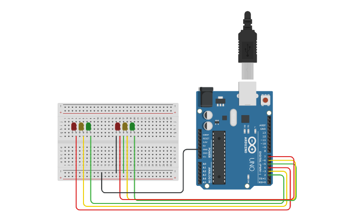 Circuit design Two Way Traffic Light - Tinkercad