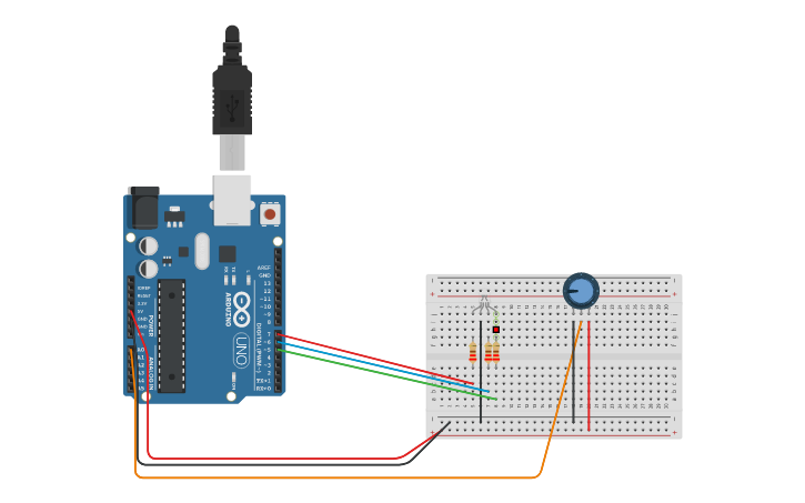 Circuit design RGB with Potentiometer - Tinkercad