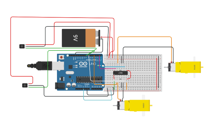 Circuit design line follower robot digital - Tinkercad