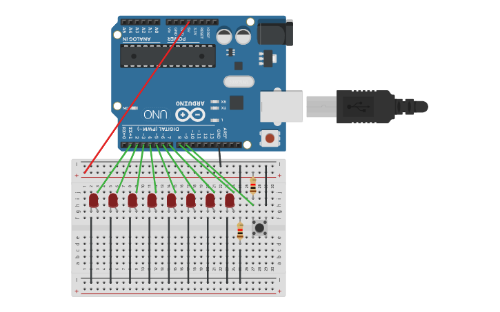 Circuit design 8 LED Dual mode - Tinkercad