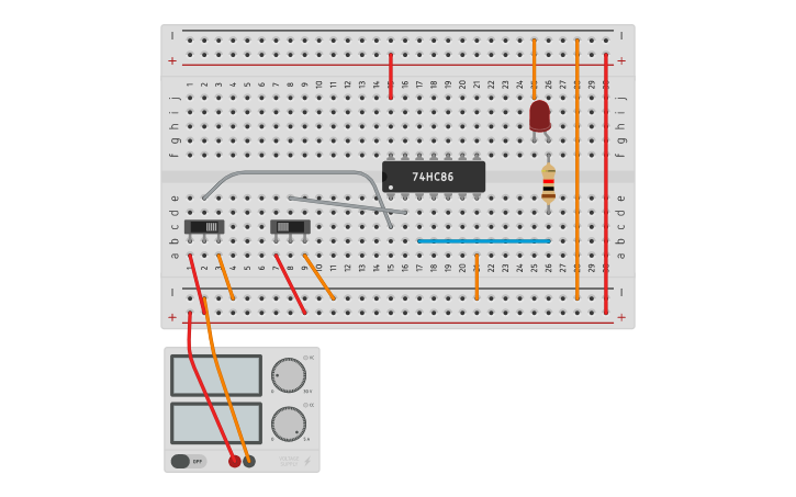 Circuit design XOR Gate 7486(1st experiment) | Tinkercad