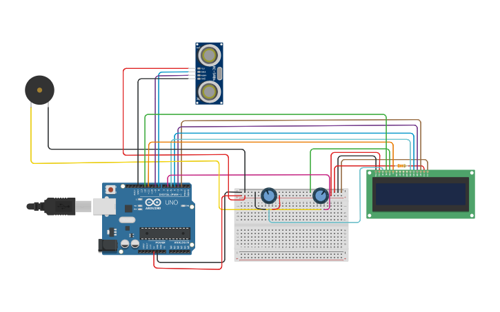 Circuit design Parking Sensor | Tinkercad