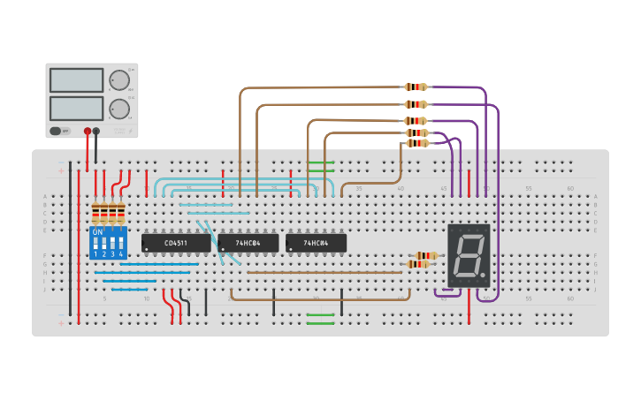 Circuit design BCD to Seven digit (final) - Tinkercad