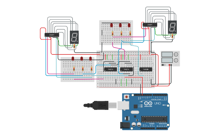 Circuit design 3bit up/down counter using d flip flop - Tinkercad