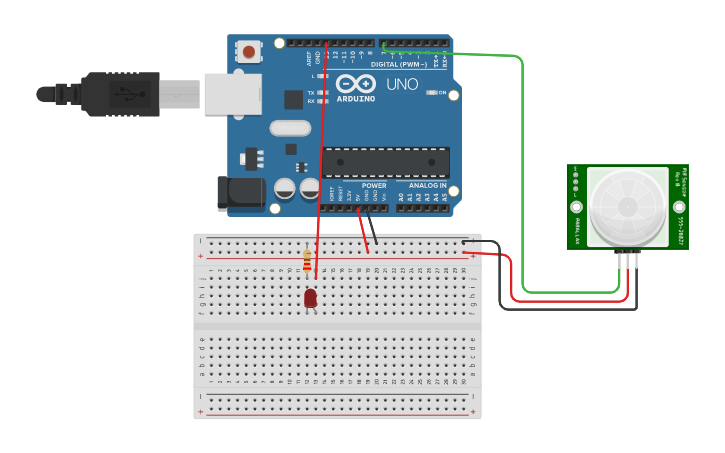 Circuit design SENSOR PIR CON LED - Tinkercad