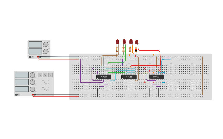 Circuit design 4 bit Synchronous up counter using JK-flip flops - Tinkercad