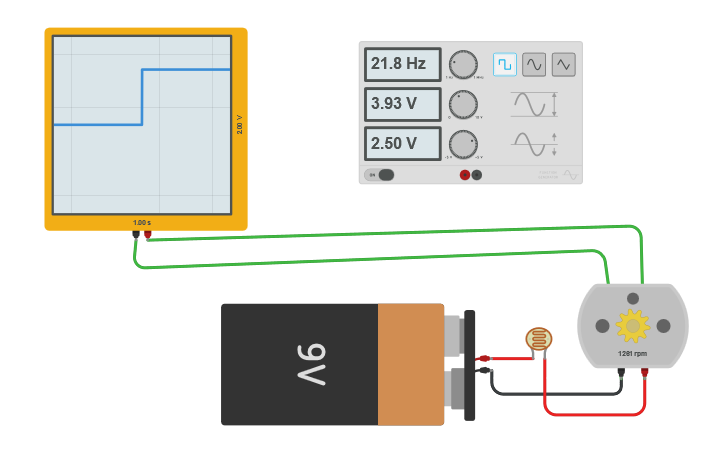 Circuit design Oscilateur + Moteur + Lampe Variable | Tinkercad