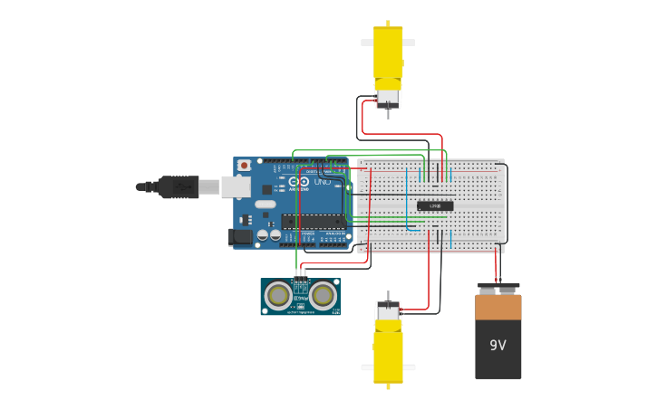Circuit design Obstacle avoiding Car - Tinkercad