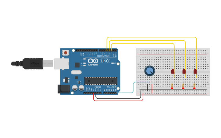 Circuit design Potentiometer LED Dial | Tinkercad
