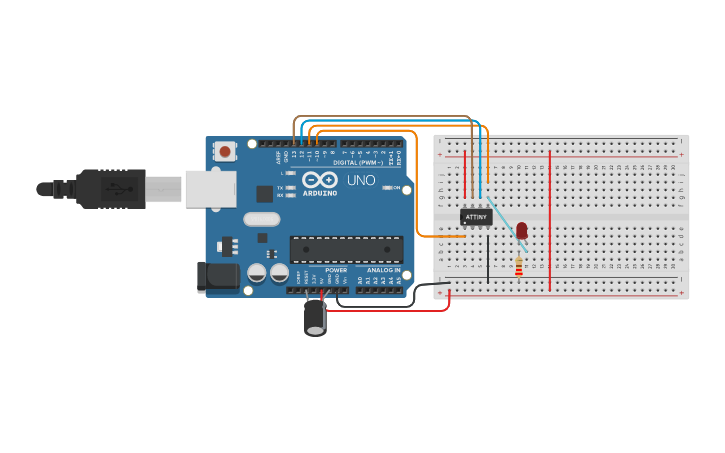 Circuit design programando Attiny85 - Tinkercad