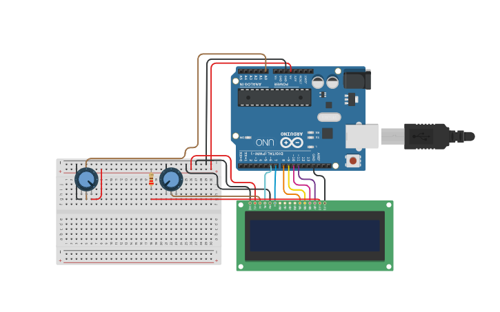 Circuit design Atividade 10 LCD | Tinkercad