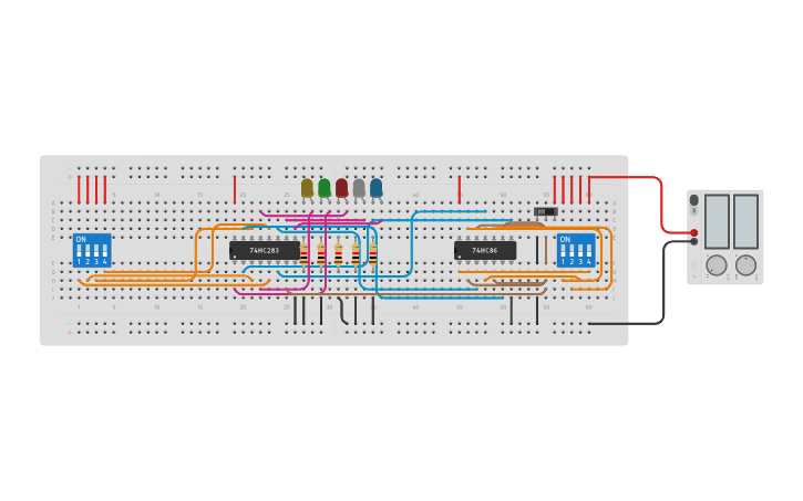 Circuit design 4 Bit Binary Adder/Subtractor | Tinkercad