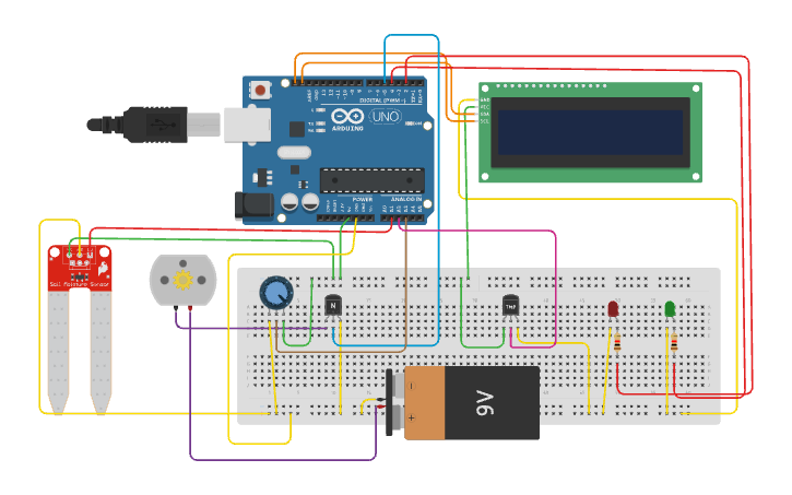 Circuit design Smart Irrigation System - Tinkercad