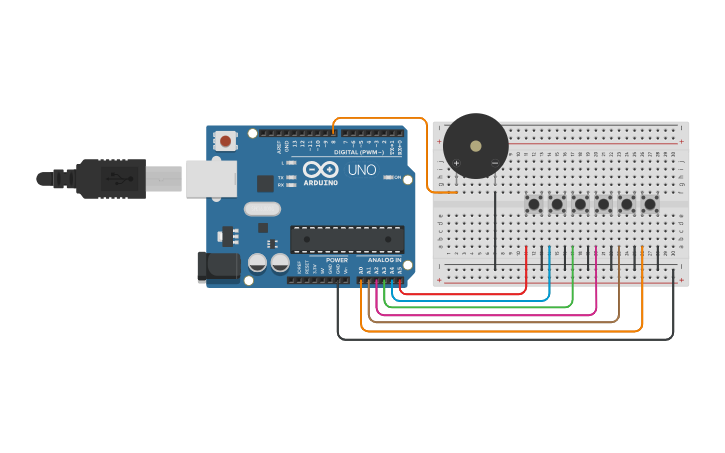 Circuit design R7. Arduino Buzzer Piano - Tinkercad