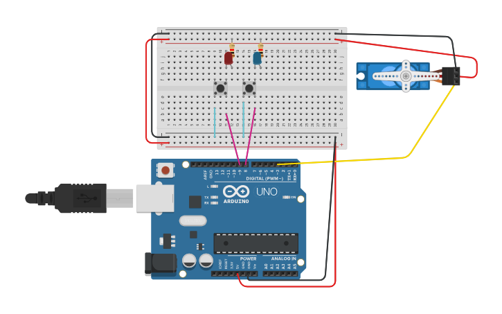 Circuit design Copy of CONTROL DE DIRECCION CON UN SERVO - Tinkercad Circuit design Copy of CONTROL DE DIRECCION CON UN SERVO - Tinkercad