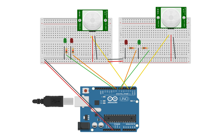Circuit design PIR Sensor sem bandeira - Tinkercad