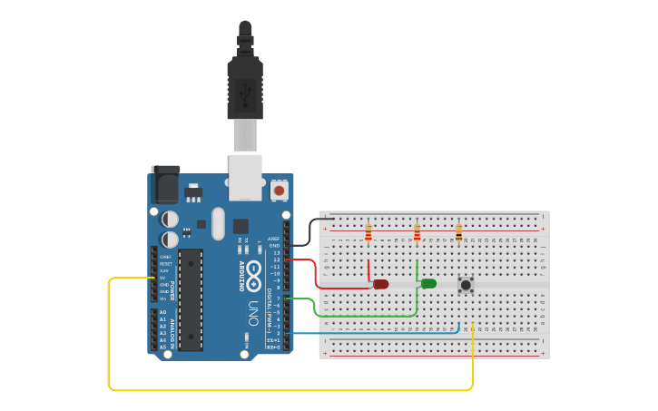 Circuit design PROYECTO_2_ARDUINO--PULSADOR Y LED - Tinkercad