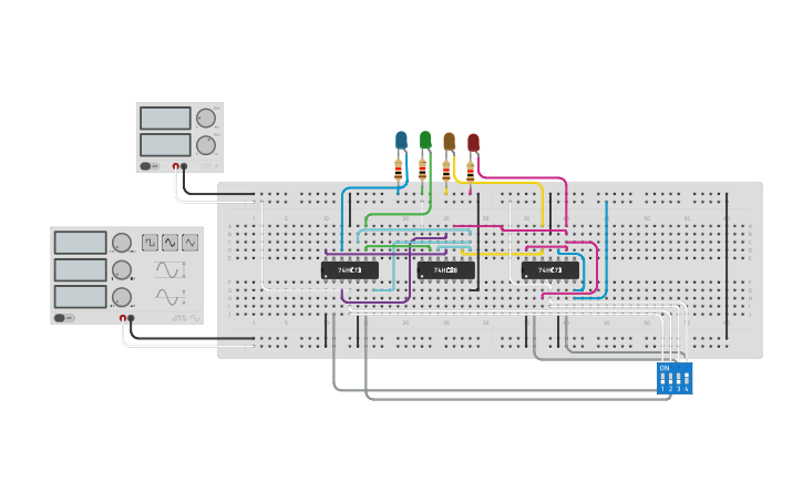 Circuit design Project 4-Bits DLD. - Tinkercad