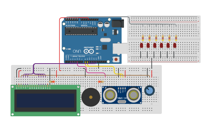 Circuit design Sensor de ré - projeto - Tinkercad