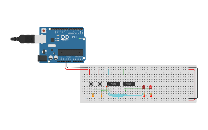 Circuit design NOR RS Flip flop - Tinkercad