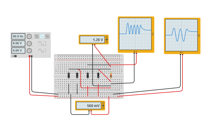 Circuit design Rangkaian penyearah gelombang penuh - Tinkercad