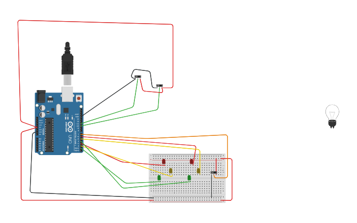 Circuit design ข้อ 5 Arduino ควบคุมไฟสัญญาณจราจร | Tinkercad