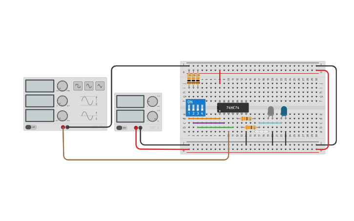 Circuit design CC3054 Lab 6 Flip flops D(74LS74) - Tinkercad