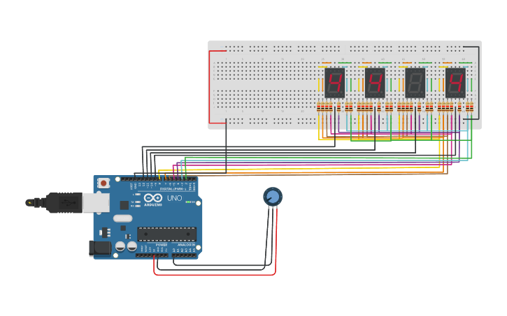Circuit design Display_7Seg x 4 Ejemplo - Tinkercad