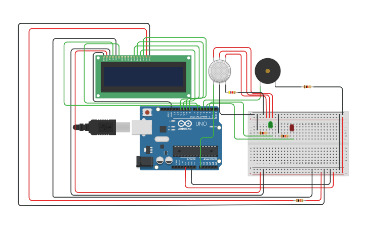 Circuit design gas leakage detector - Tinkercad